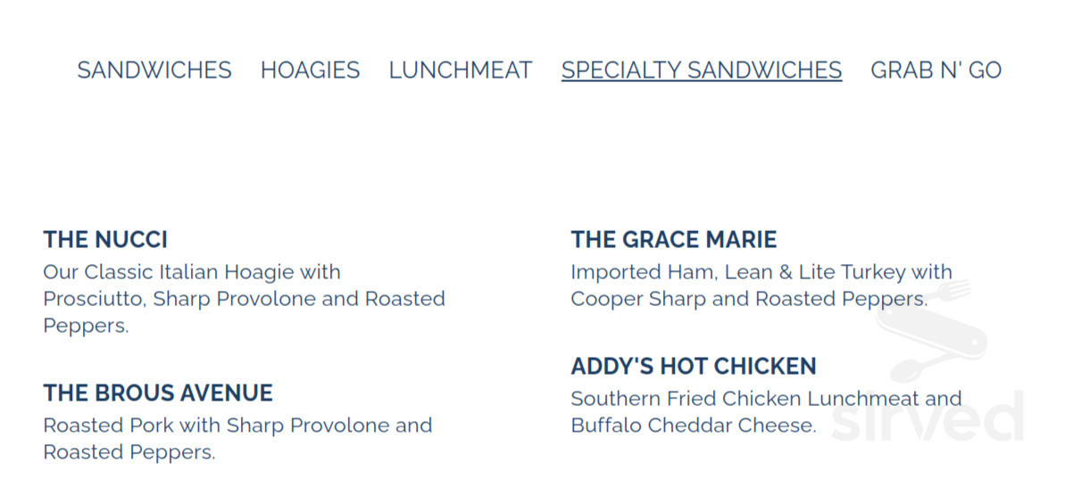 Marinucci's Deli menu in Philadelphia, Pennsylvania, USA