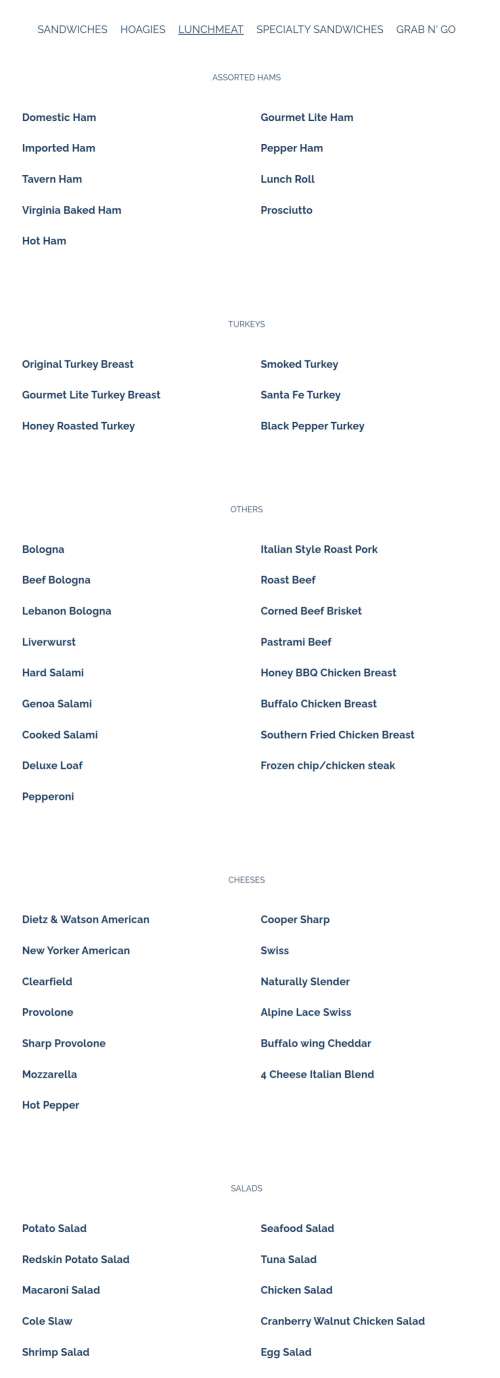 Marinucci's Deli menu in Philadelphia, Pennsylvania, USA
