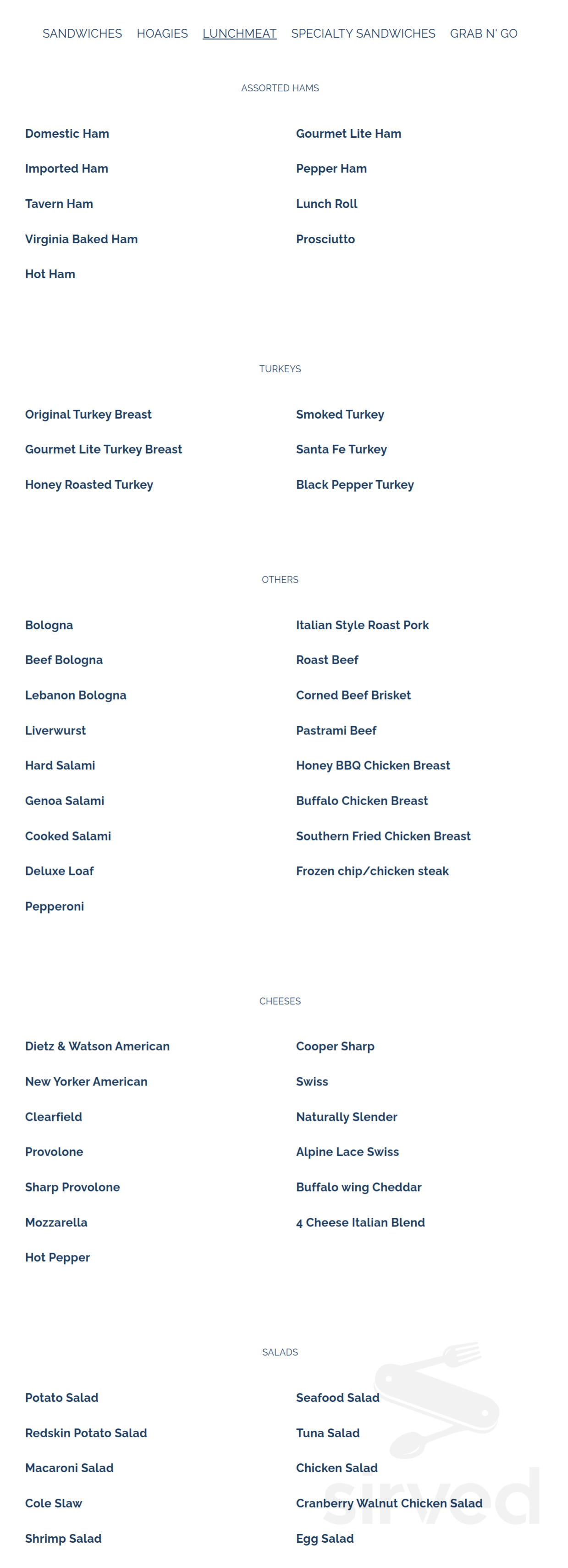 Marinucci's Deli menu in Philadelphia, Pennsylvania, USA