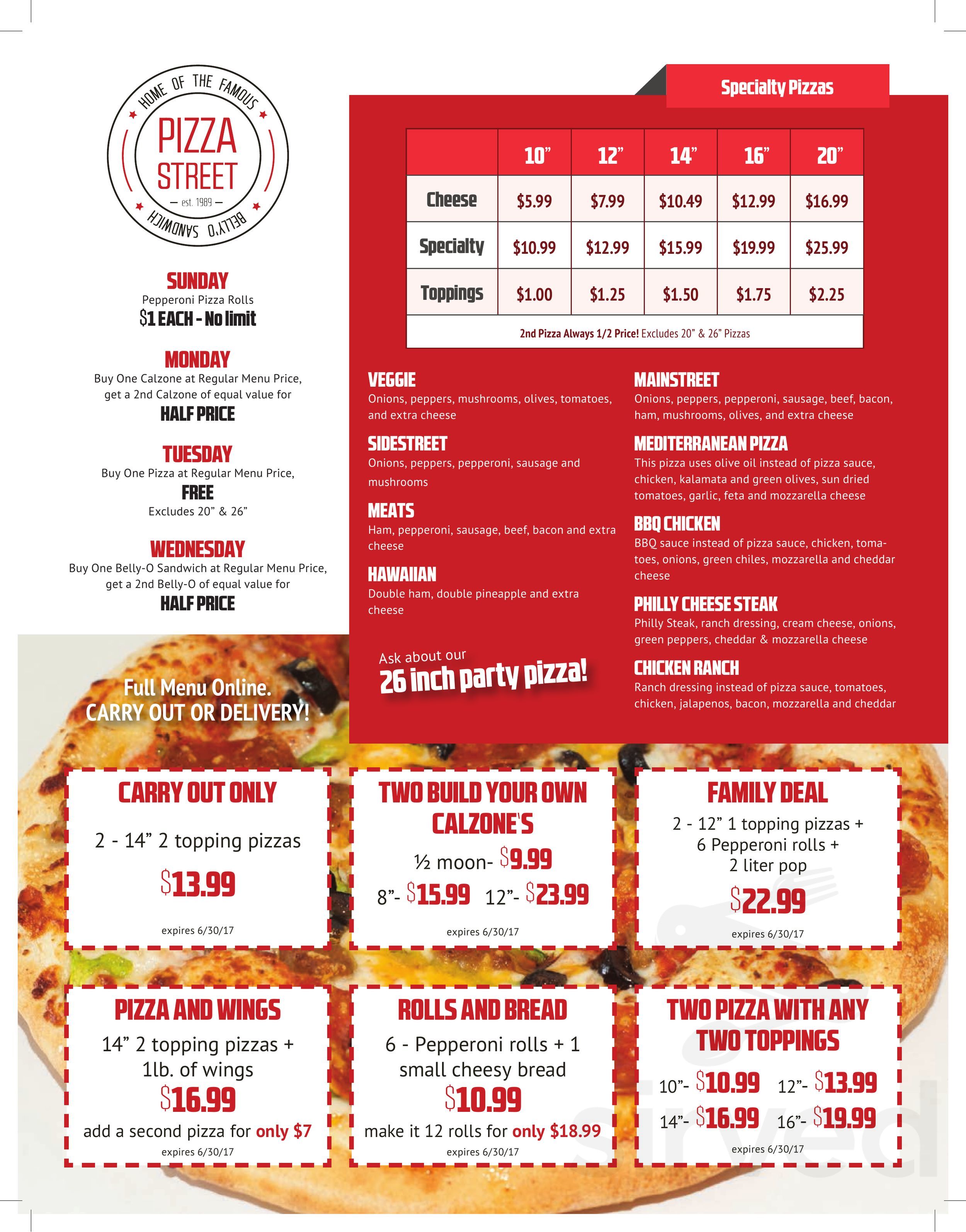 Pizza Street Greeley menu in Evans, Colorado, USA