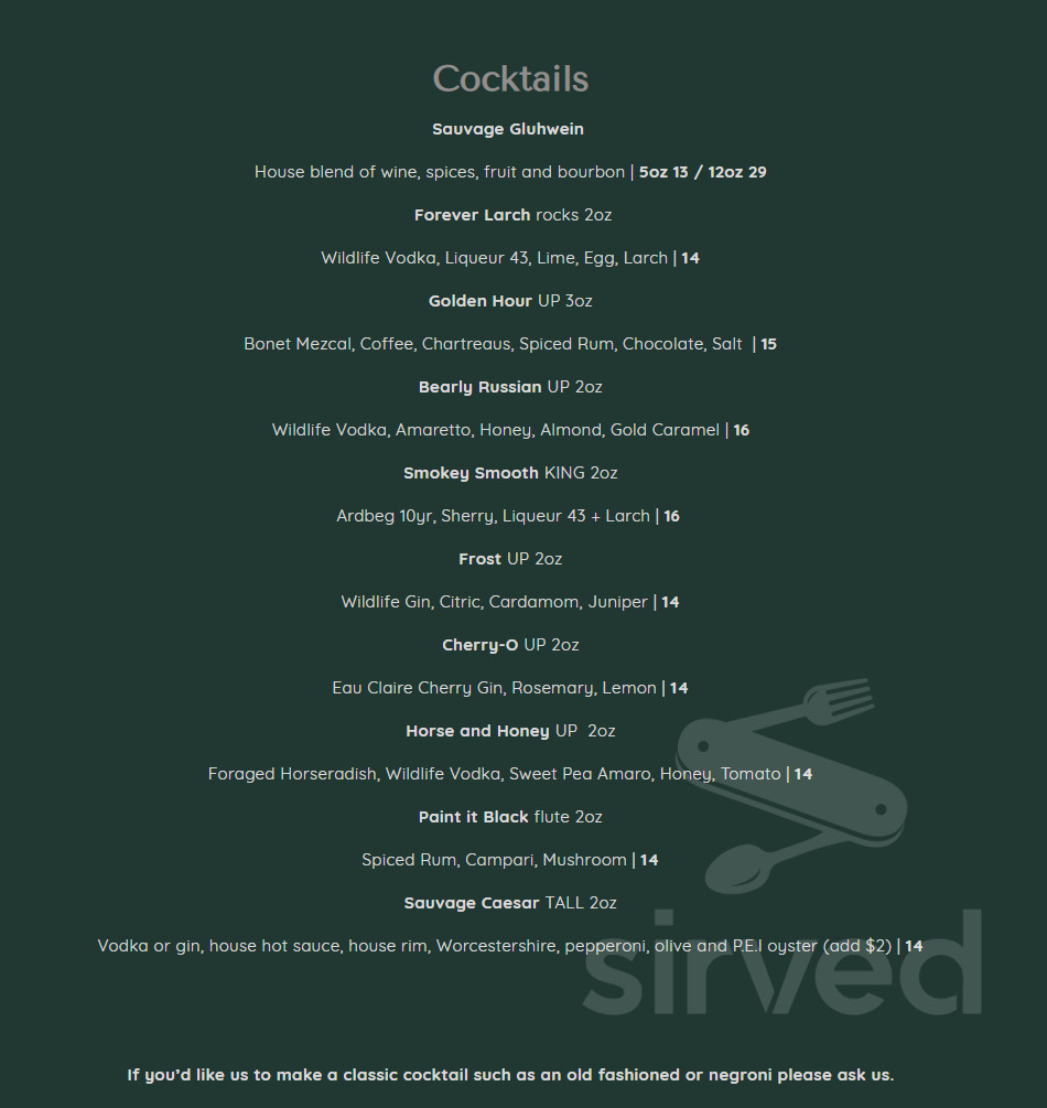 Menu - Canmore AB's Sauvage | Sirved