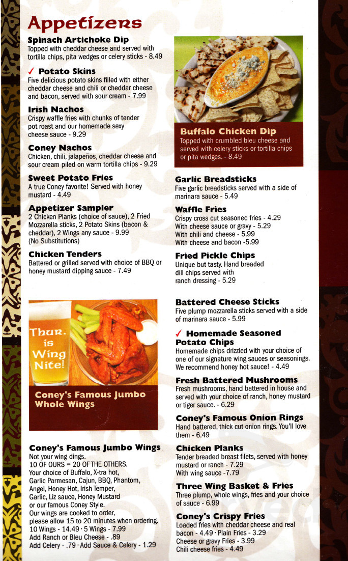 The Coney menu in Indiana, Pennsylvania, USA