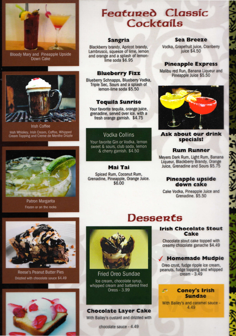 The Coney menu in Indiana, Pennsylvania, USA