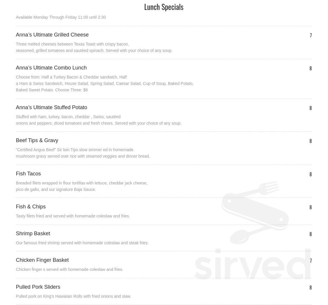 Annabelle's menu in New Bern, North Carolina, USA