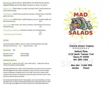 Mad Salads menu in Venice, Florida, USA