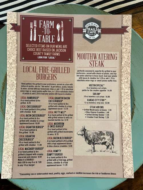 Trails Café & Café Catering menu in Holton, Kansas, USA