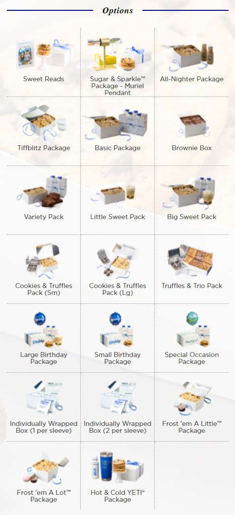 Tiff's Treats Cookie Delivery menu in Franklin, Tennessee, USA