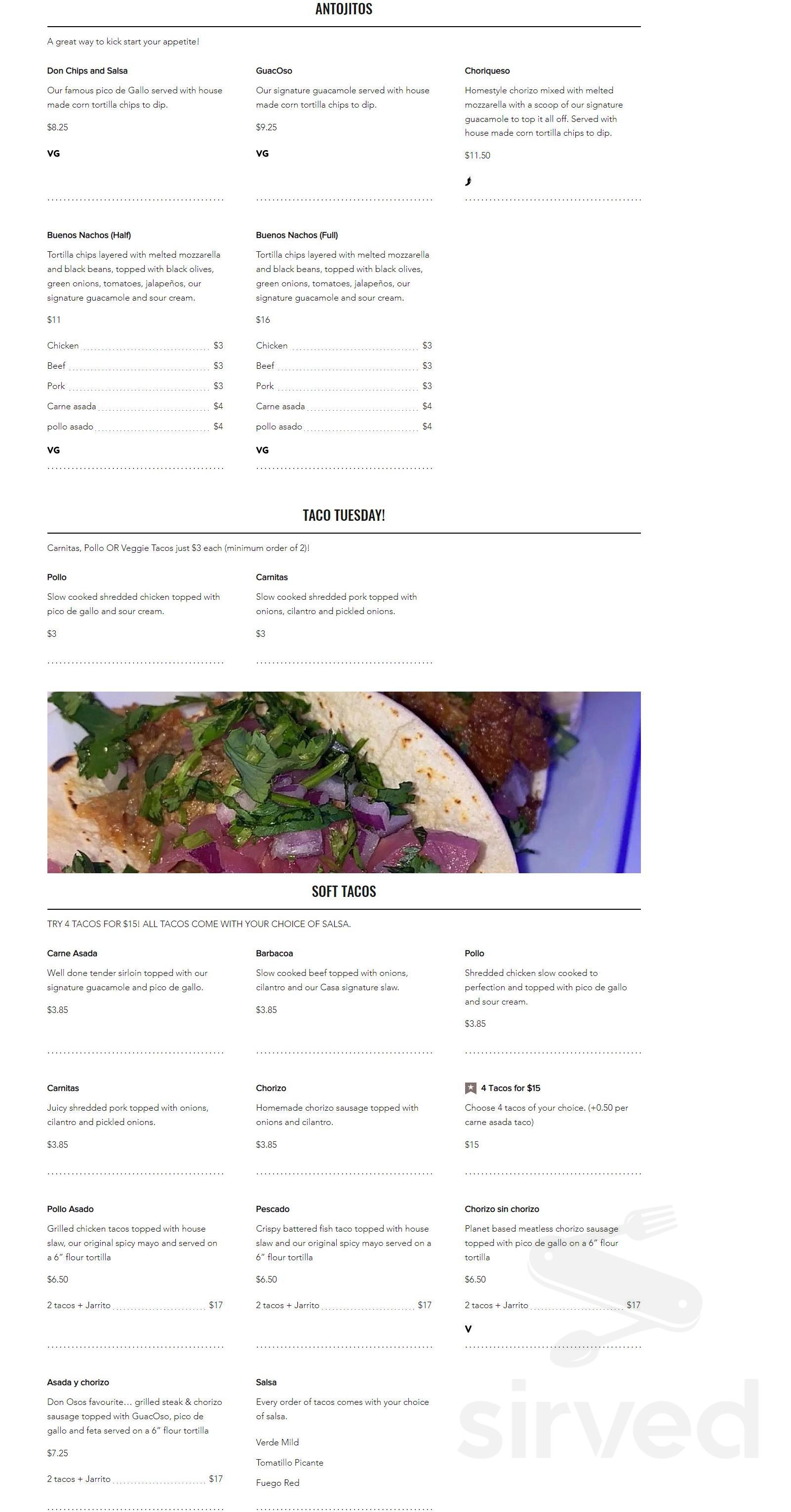 Menu for Don Oso's Restaurant in Burnaby, British Columbia, Canada
