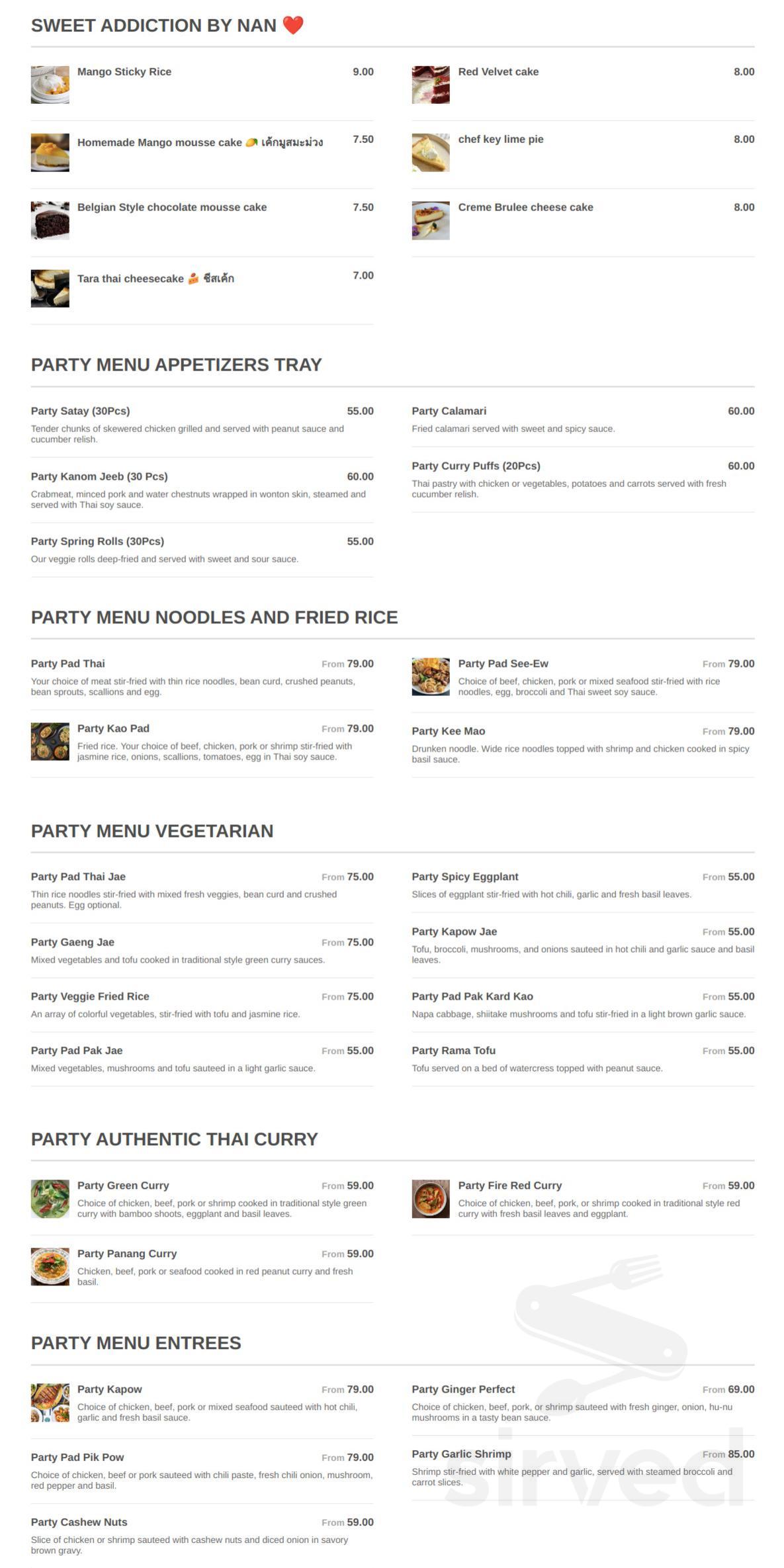 Menu - Herndon VA's NAN THAI RESTAURANT | Sirved