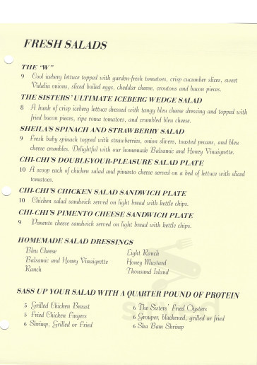 SASS! The Sweet and Savory Sisters menu in Thomasville, Georgia, USA