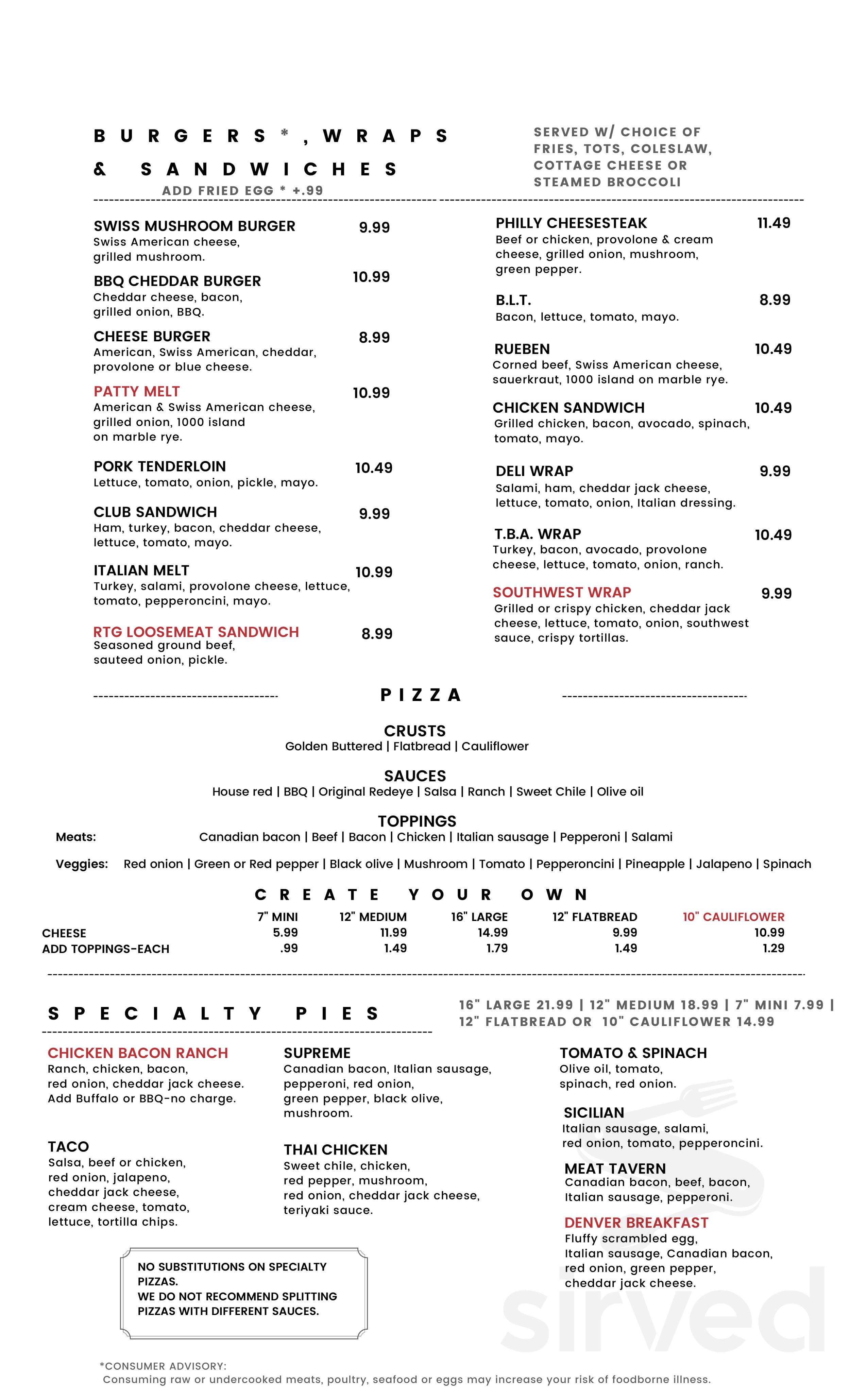 RTG On Center menu in Omaha, Nebraska, USA