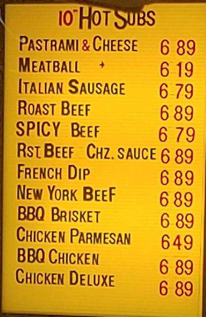 Captain Bill's Submarine menu in Phoenix, Arizona, USA