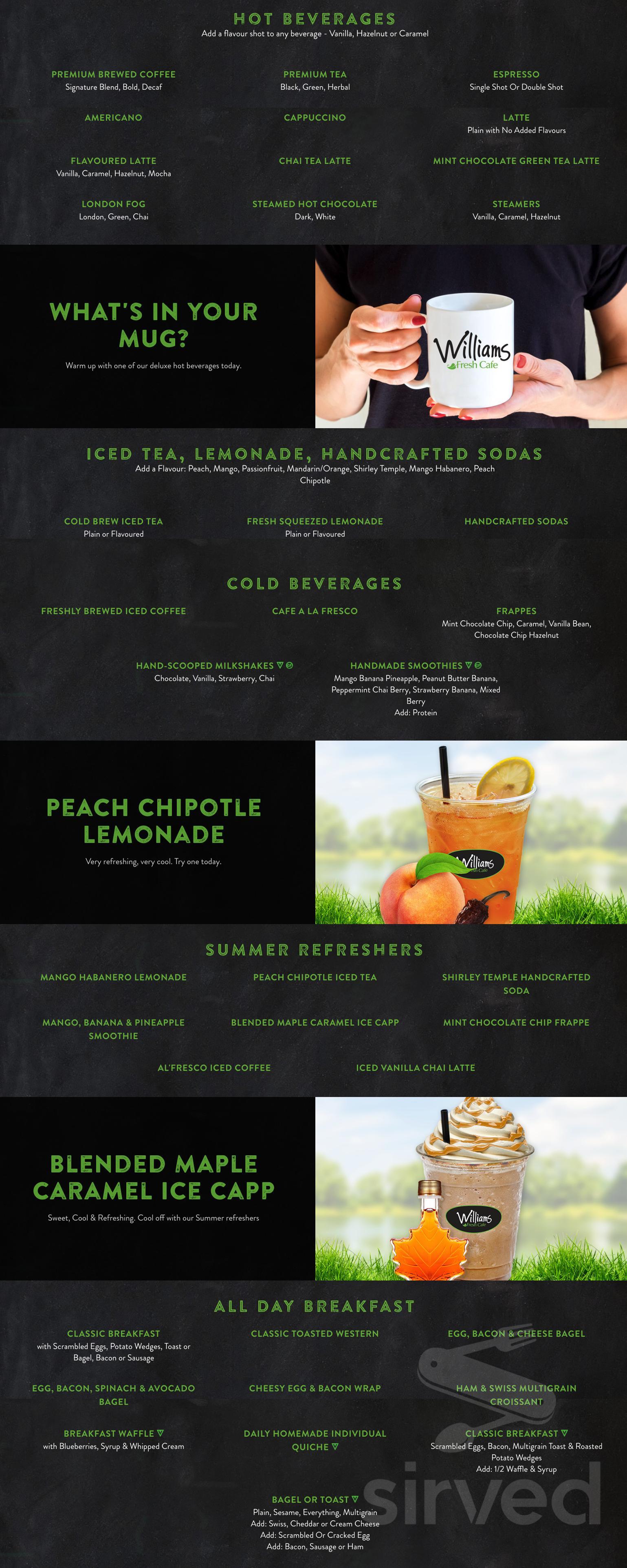 Menu for Williams Fresh Cafe in Hamilton, ON | Sirved