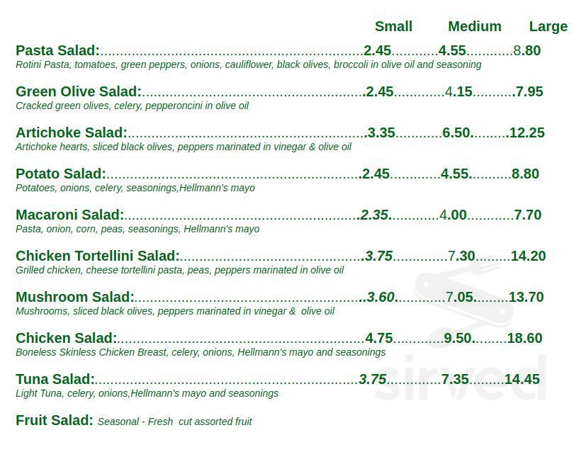 Mario's Deli menu in Addison, Illinois, USA