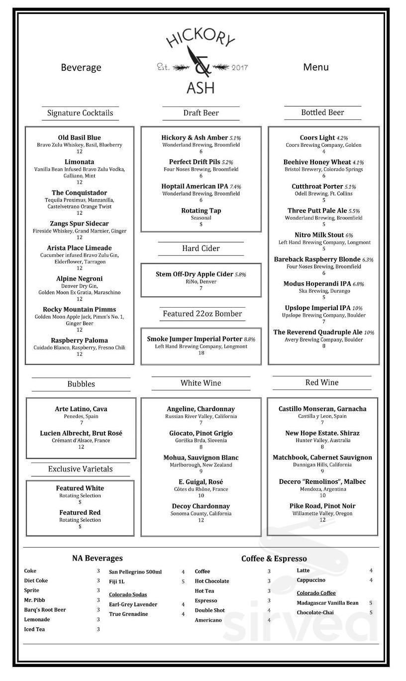Hickory & Ash Menu - Broomfield, Colorado | Sirved
