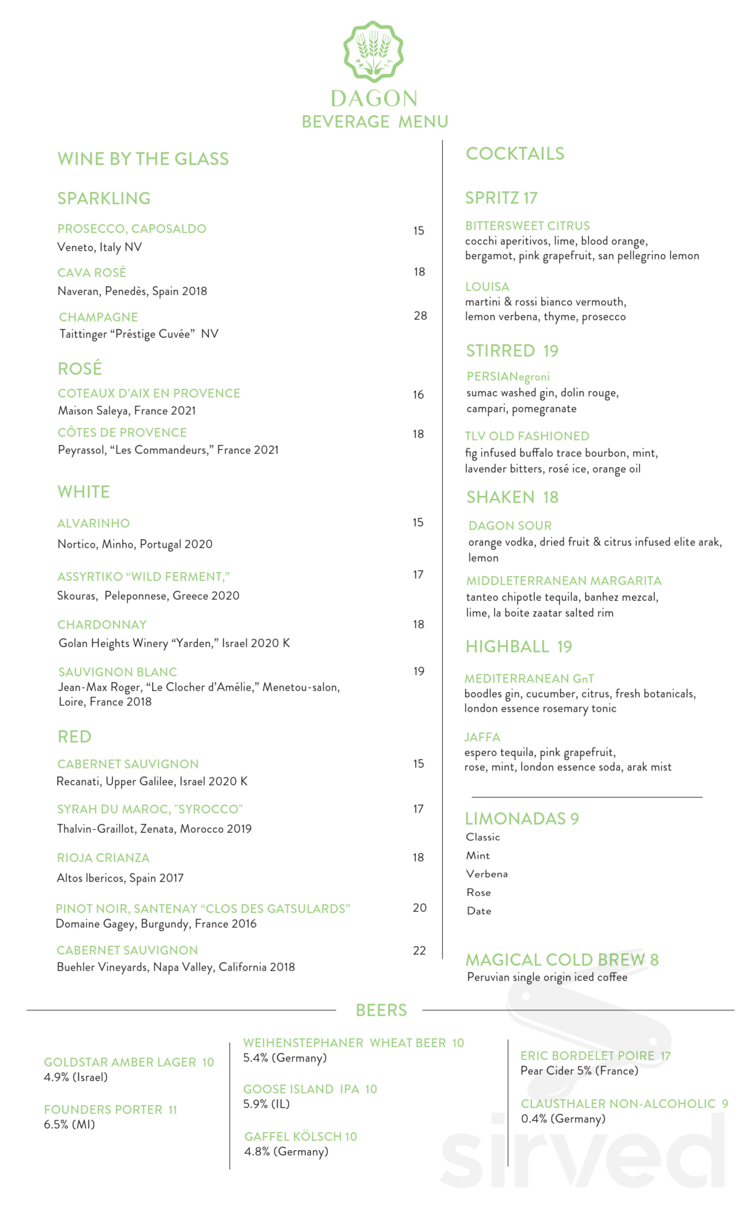 Dagon menu in New York, New York, USA
