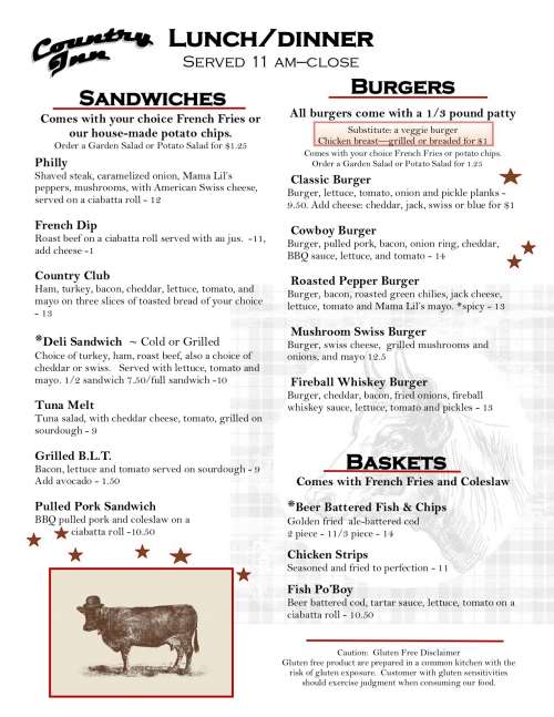 Warren Country Inn menu in Warren, Oregon, USA