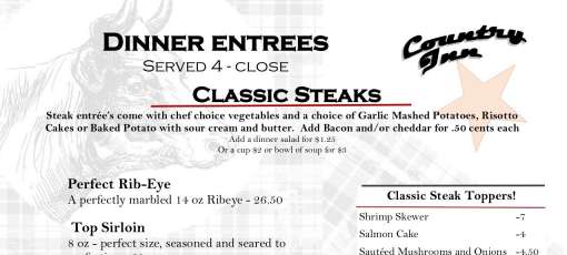 Menu for Warren Country Inn in Warren, OR | Sirved