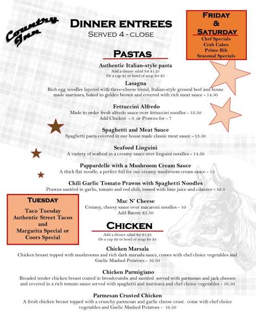 Warren Country Inn menu in Warren, Oregon, USA