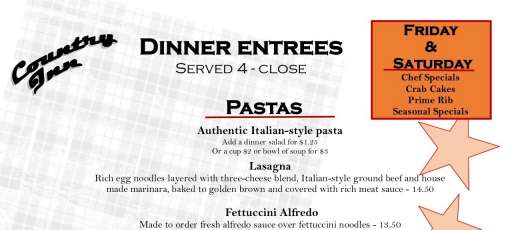Menu for Warren Country Inn in Warren, OR | Sirved