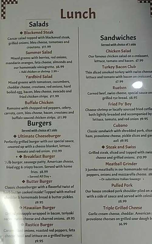 Rusty Rooster Cafe menu in Lake Ozark, Missouri, USA