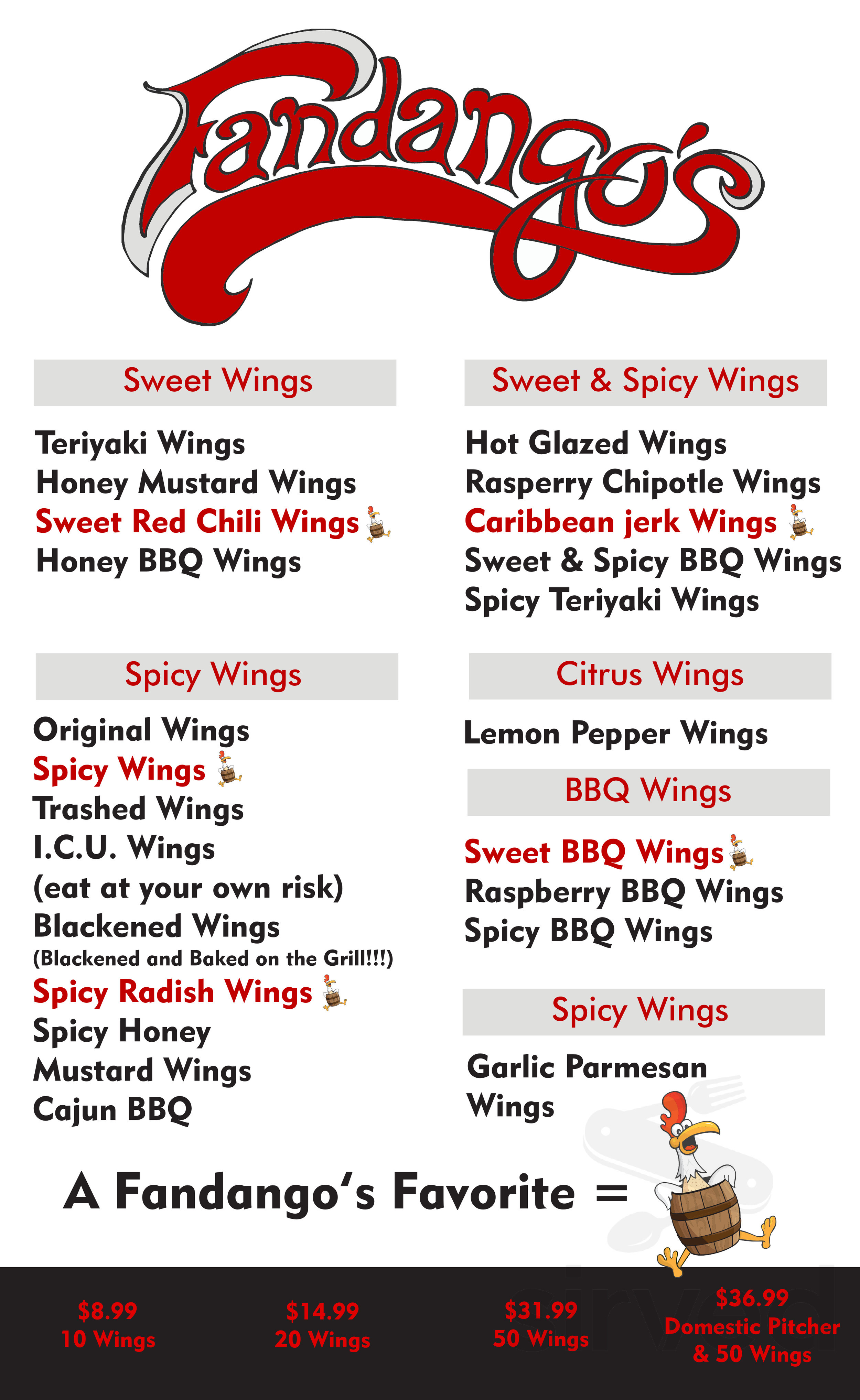 Menu for Fandango's Sports Bar & Grill in Kirkwood, MO | Sirved