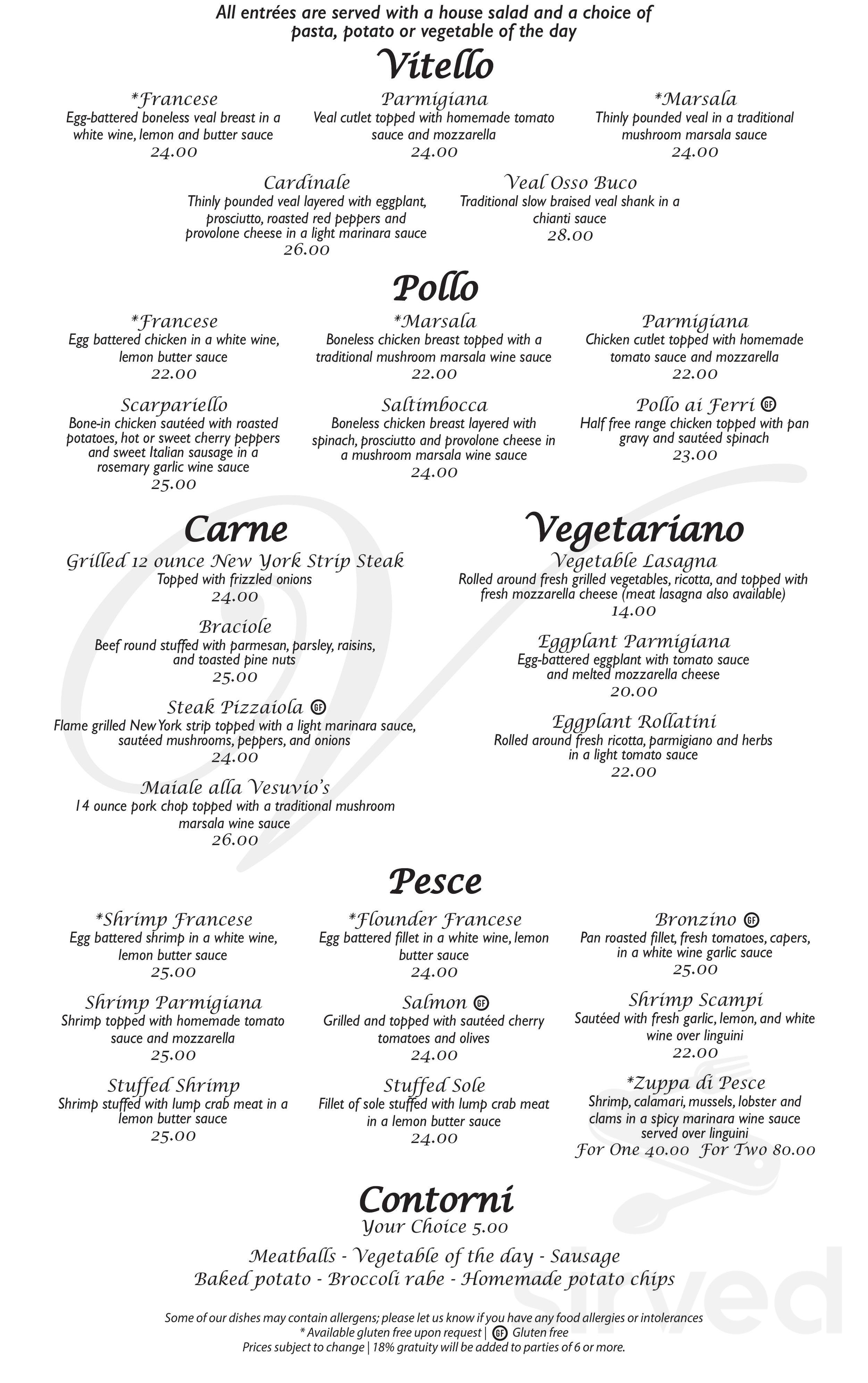 Vesuvio's Ristorante menus in Newburgh, New York, United States