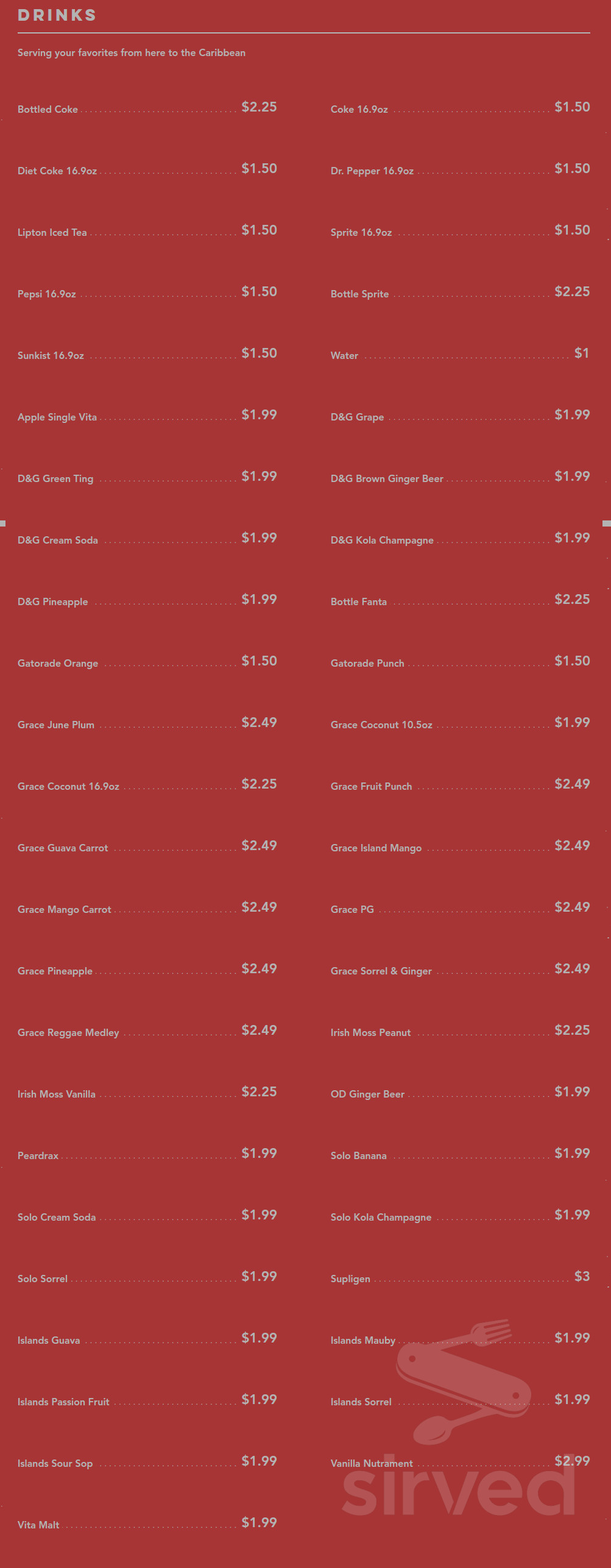 Taste of the Islands menu in Plano, Texas, USA