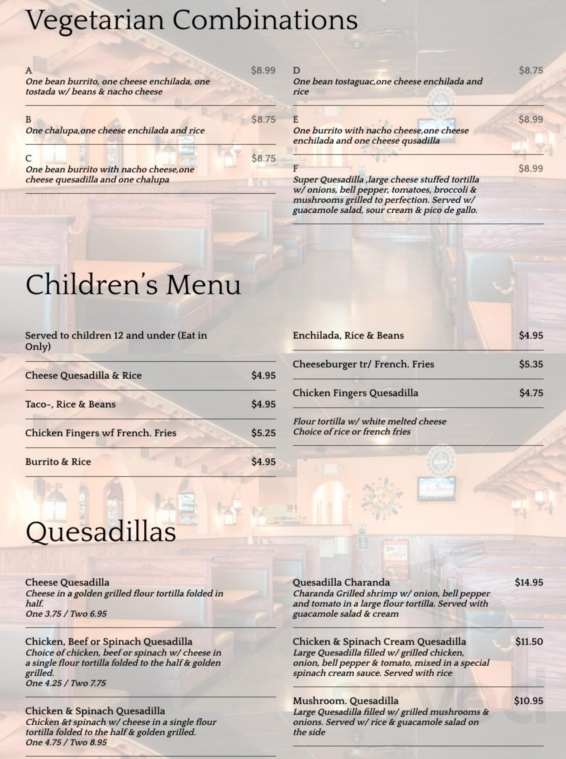 Menu for Charanda Mexican Grill and Cantina in Concord, North Carolina ...