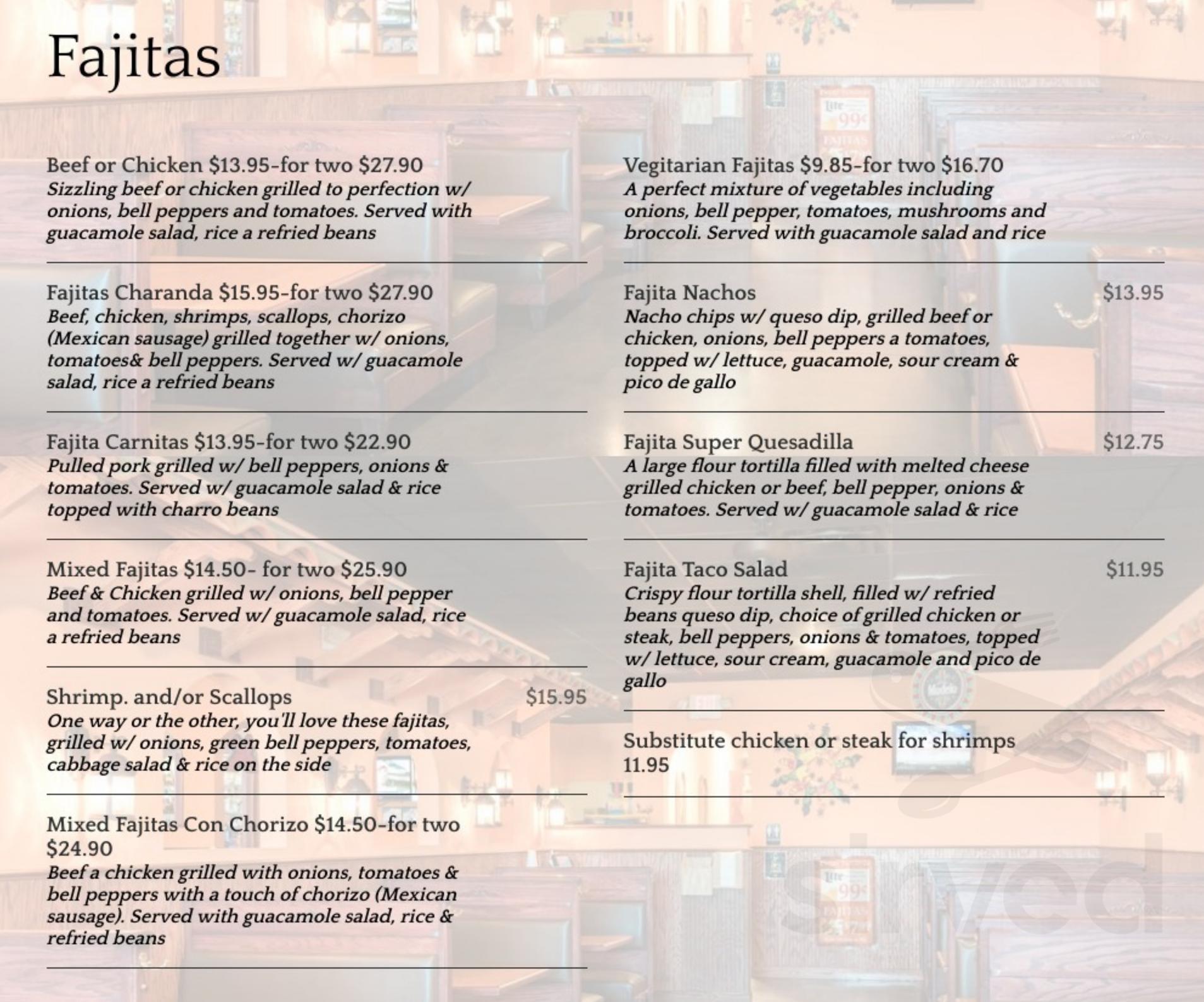 Menu for Charanda Mexican Grill and Cantina in Concord, North Carolina ...