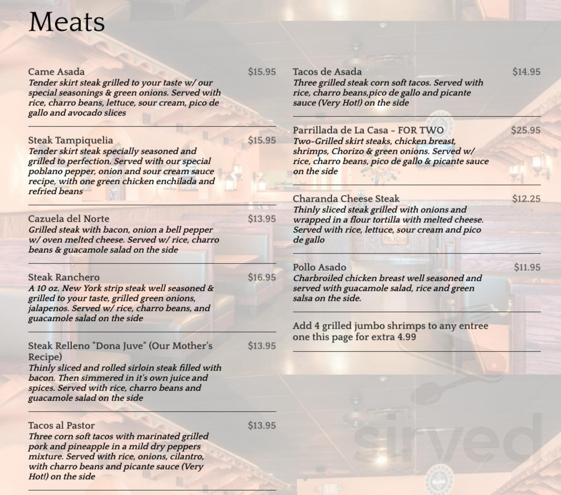 Menu for Charanda Mexican Grill and Cantina in Concord, North Carolina ...