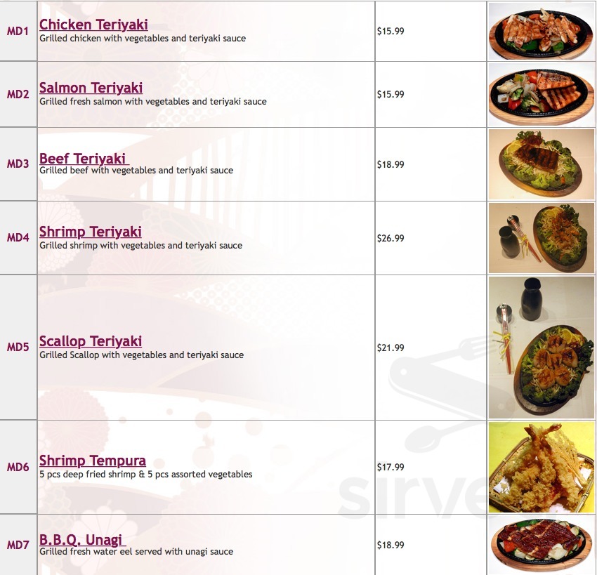 Pink Sushi menu in Moncton, New Brunswick, Canada