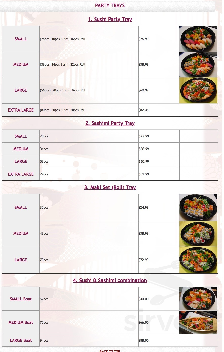 Pink Sushi menu in Moncton, New Brunswick, Canada