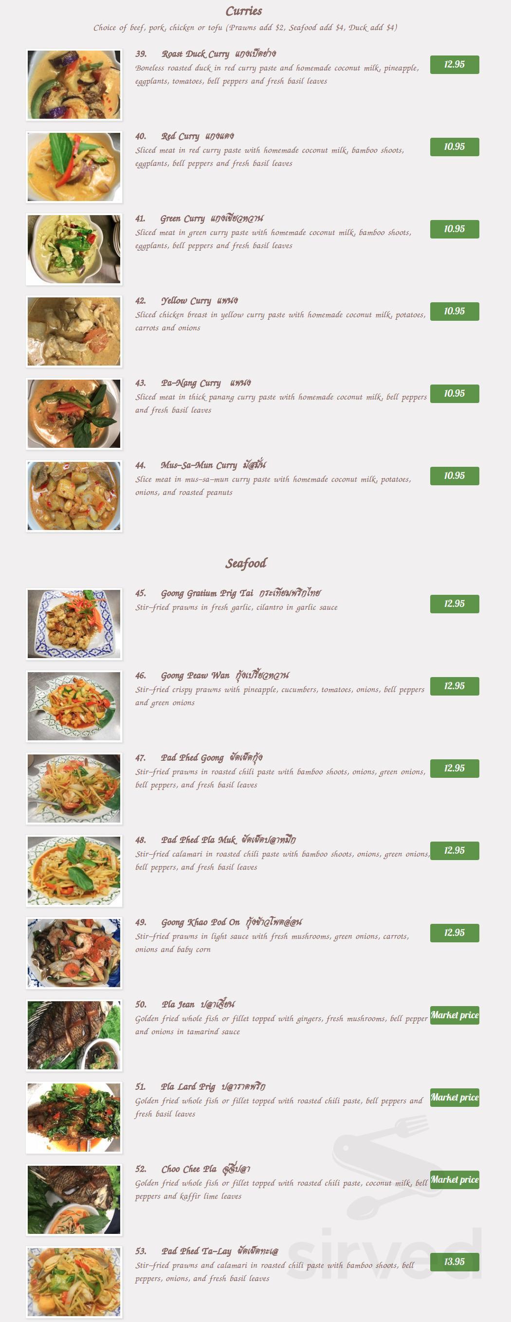 Ruen Thai menu in Cornelia, Georgia, USA