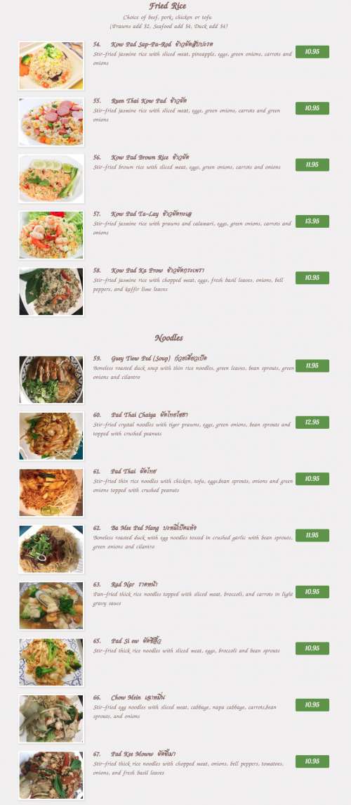 Ruen Thai menu in Cornelia, Georgia, USA