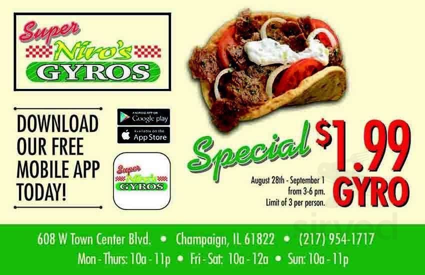 Menu for Niro's Gyros in Urbana, IL | Sirved