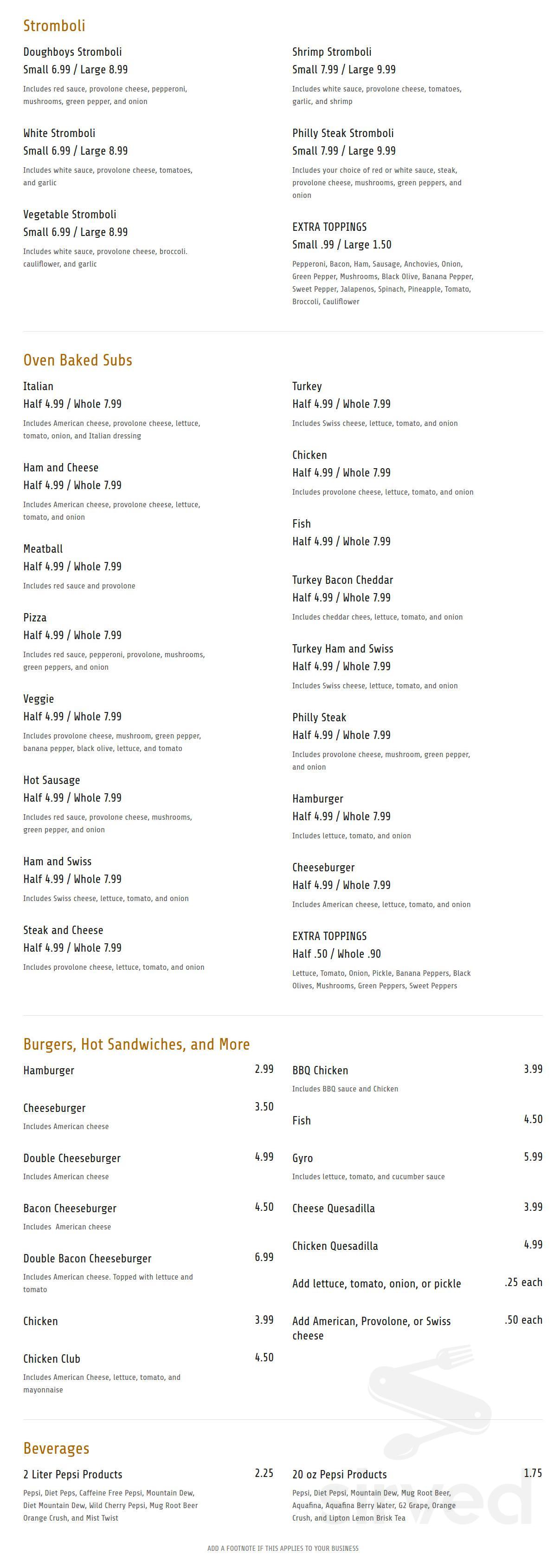 Doughboys Pizza & Subs Mt Pleasant menus in Mt Pleasant, Pennsylvania ...