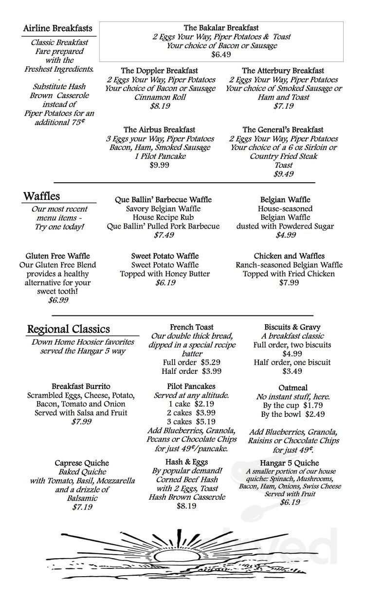 Blackerby's Hangar 5 Restaurant menu in Columbus, Indiana, USA