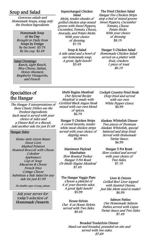 Blackerby's Hangar 5 Restaurant menu in Columbus, Indiana, USA