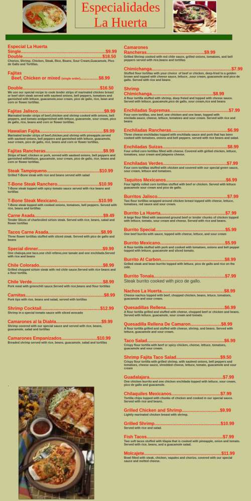 La Huerta | Mexican Restaurant menu in Russellville, Arkansas, USA
