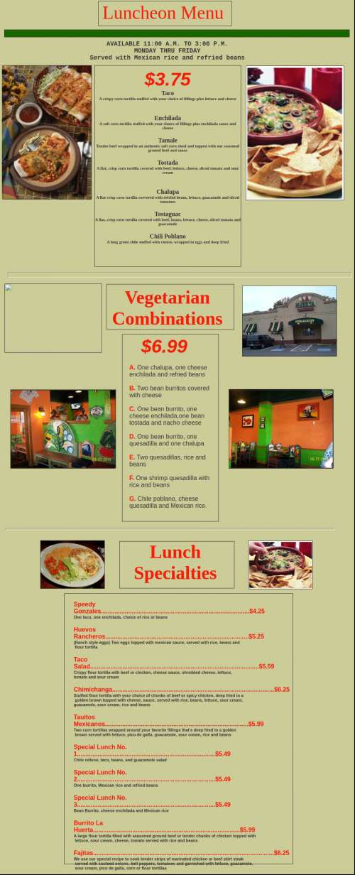 La Huerta | Mexican Restaurant menu in Russellville, Arkansas, USA