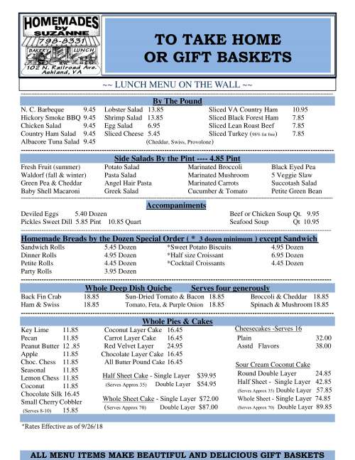 Homemades By Suzanne menu in Ashland, Virginia, USA