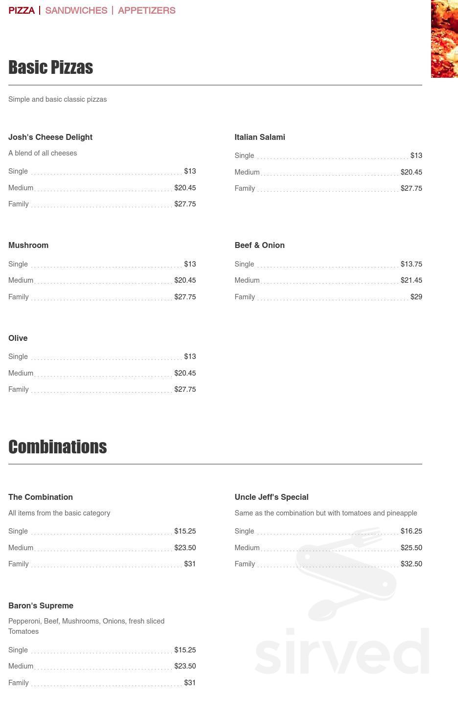 Pizza Baron menus in Portland, Oregon, United States