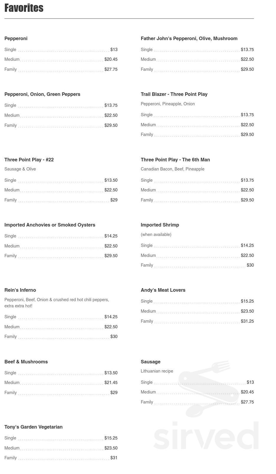Pizza Baron menus in Portland, Oregon, United States