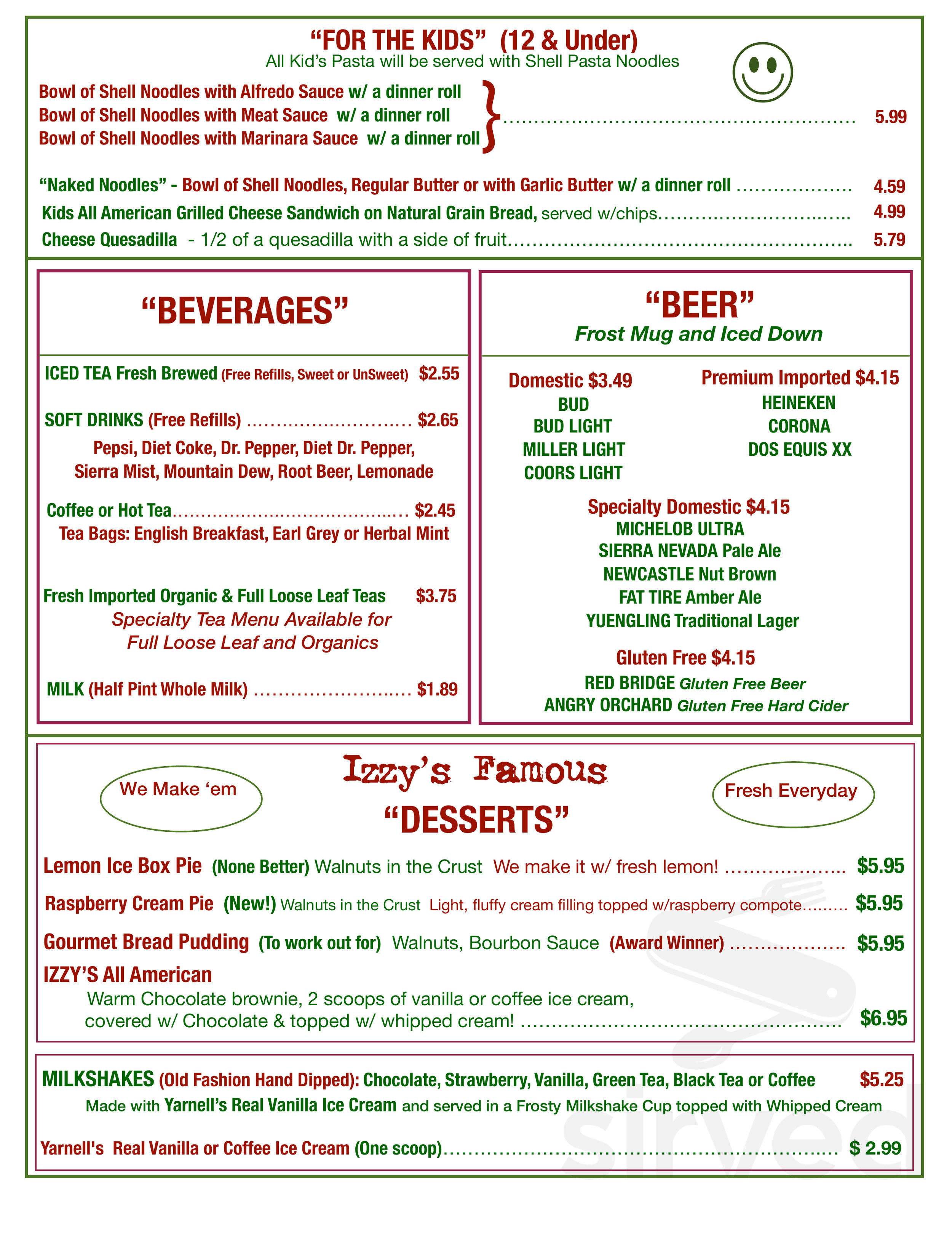 Izzy's menu in Little Rock, Arkansas, USA