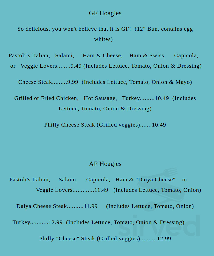 Pastoli's Pizza, Pasta & Paisans menu in Pittsburgh, Pennsylvania, USA