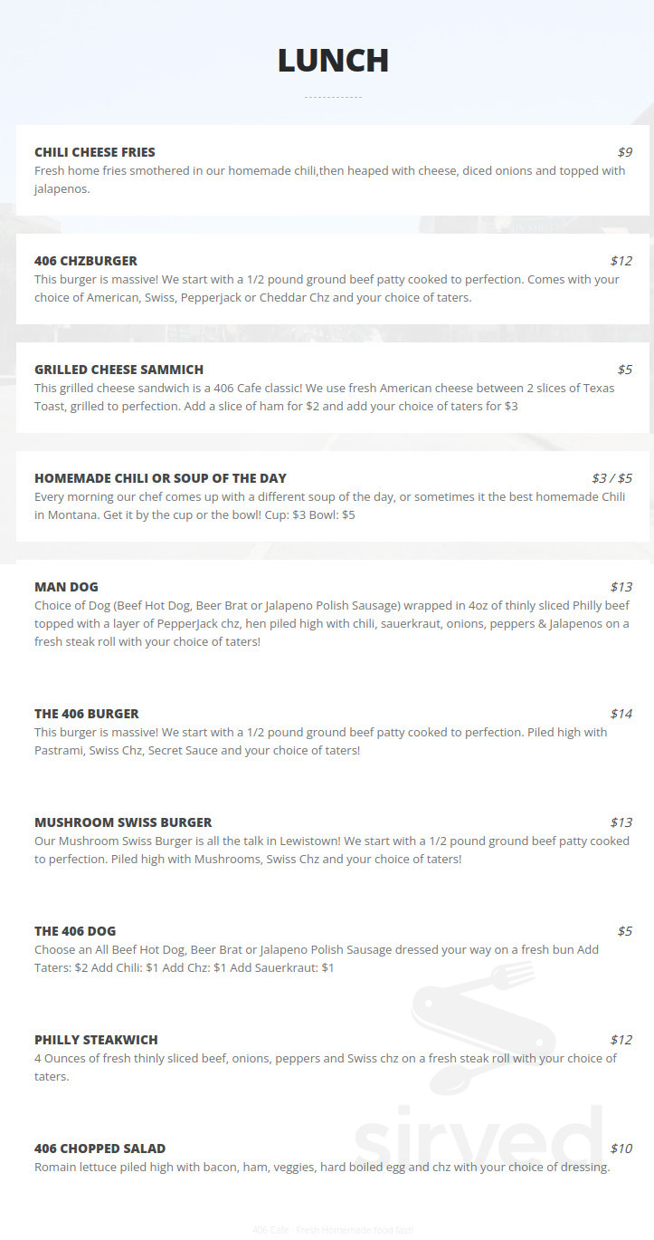 406 Cafe menus in Lewistown, Montana, United States