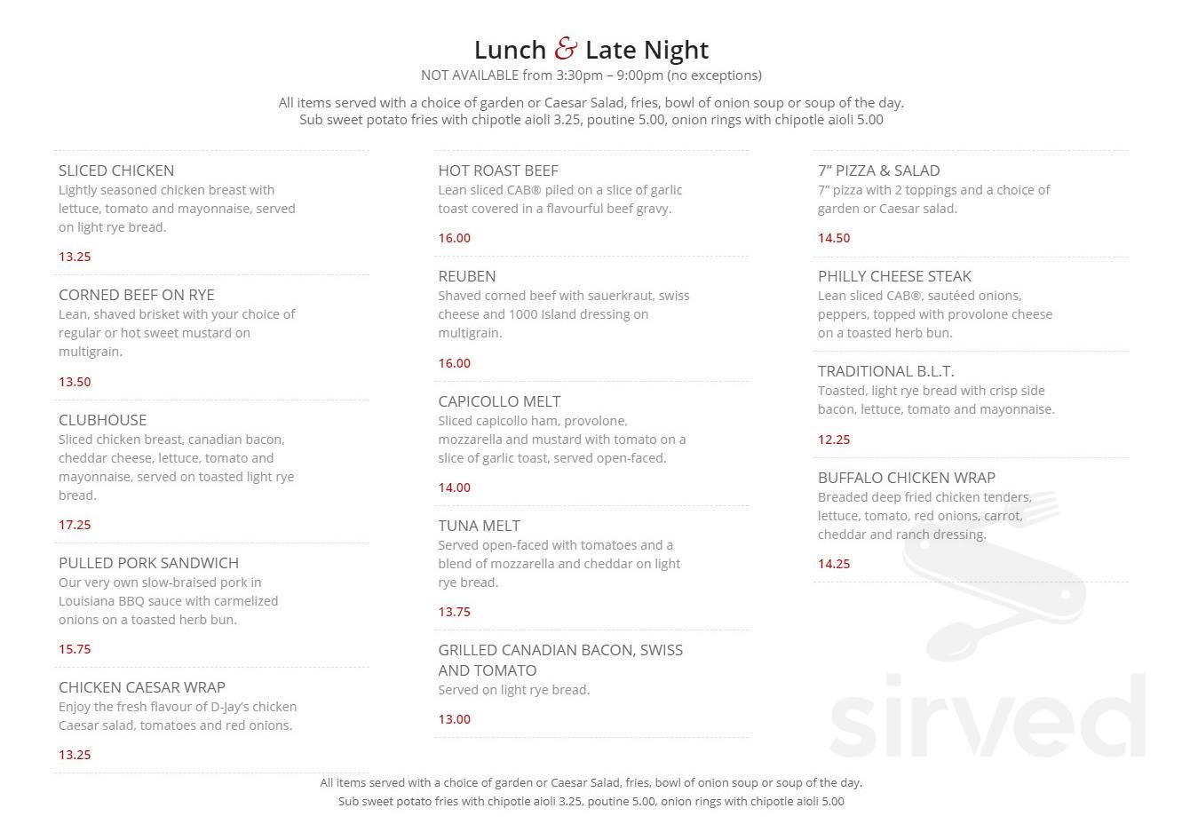 D Jay's Restaurant menu in Winnipeg, Manitoba, Canada