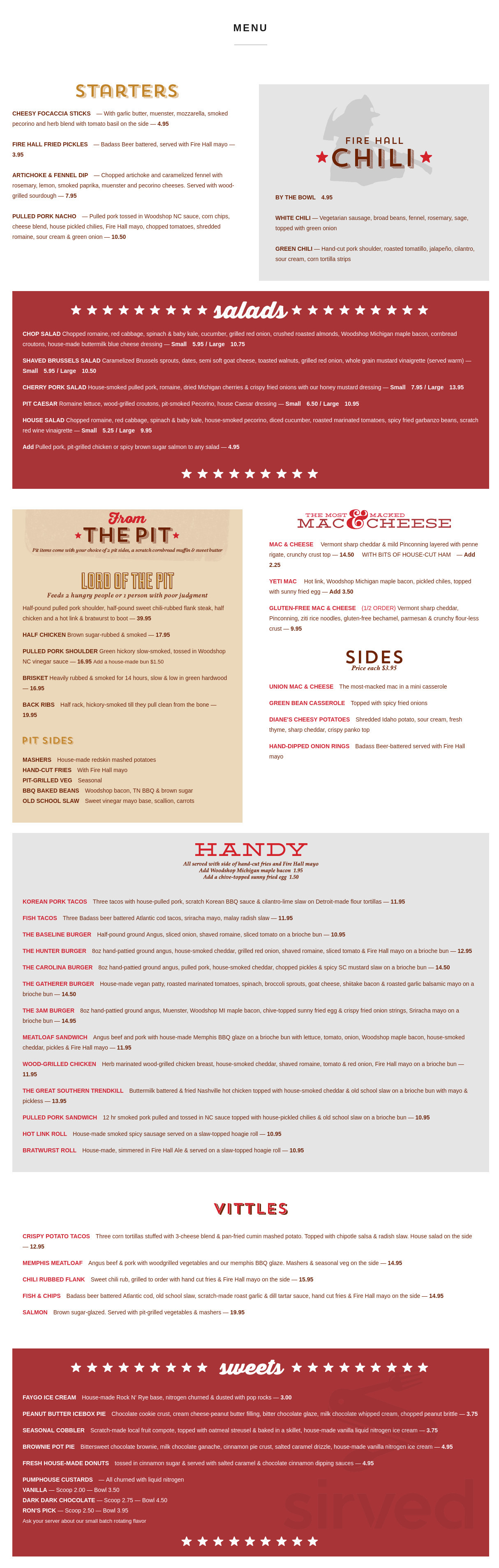 Menu - Fenton MI's Fenton Fire Hall | Sirved