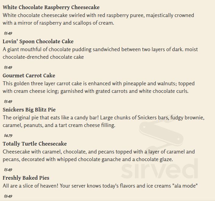 St James Restaurant menu in Avilla, Indiana, USA